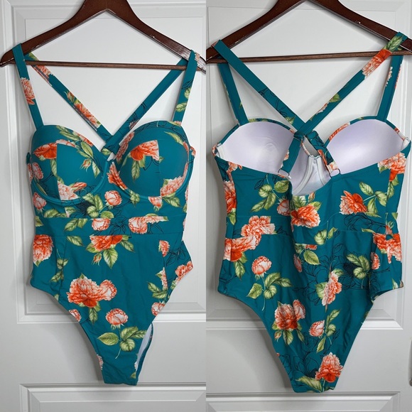 Cupshe | Swim | Cupshe Onepiece Swimwear Underwire Push Up Green Floral ...